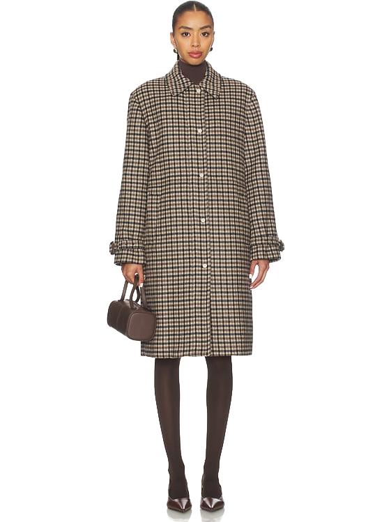 VINCE Plaid Car Coat with Faux Leather Trim